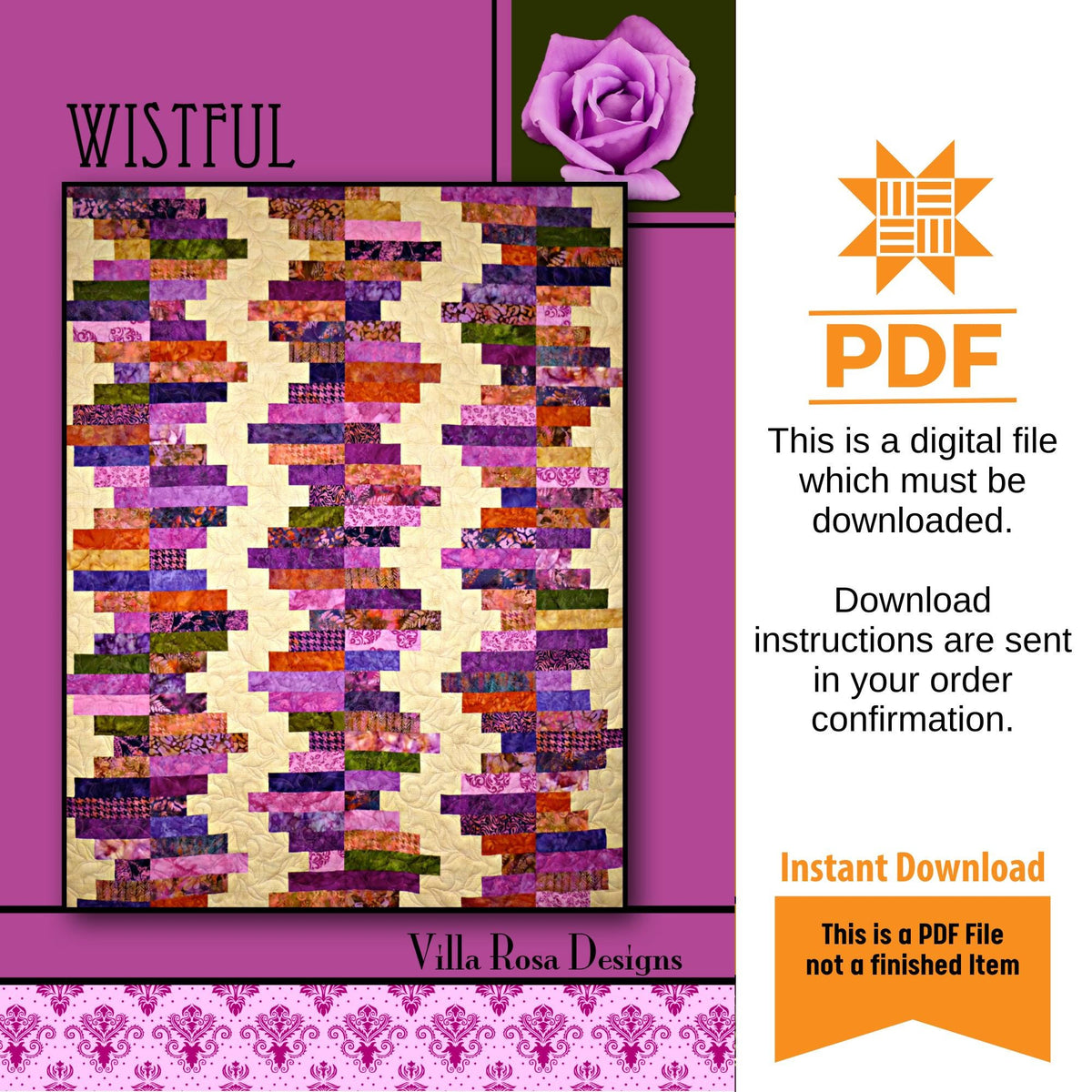 Wistful Quilt Pattern Only - INSTANT DIGITAL DOWNLOAD - From Villa Ros ...