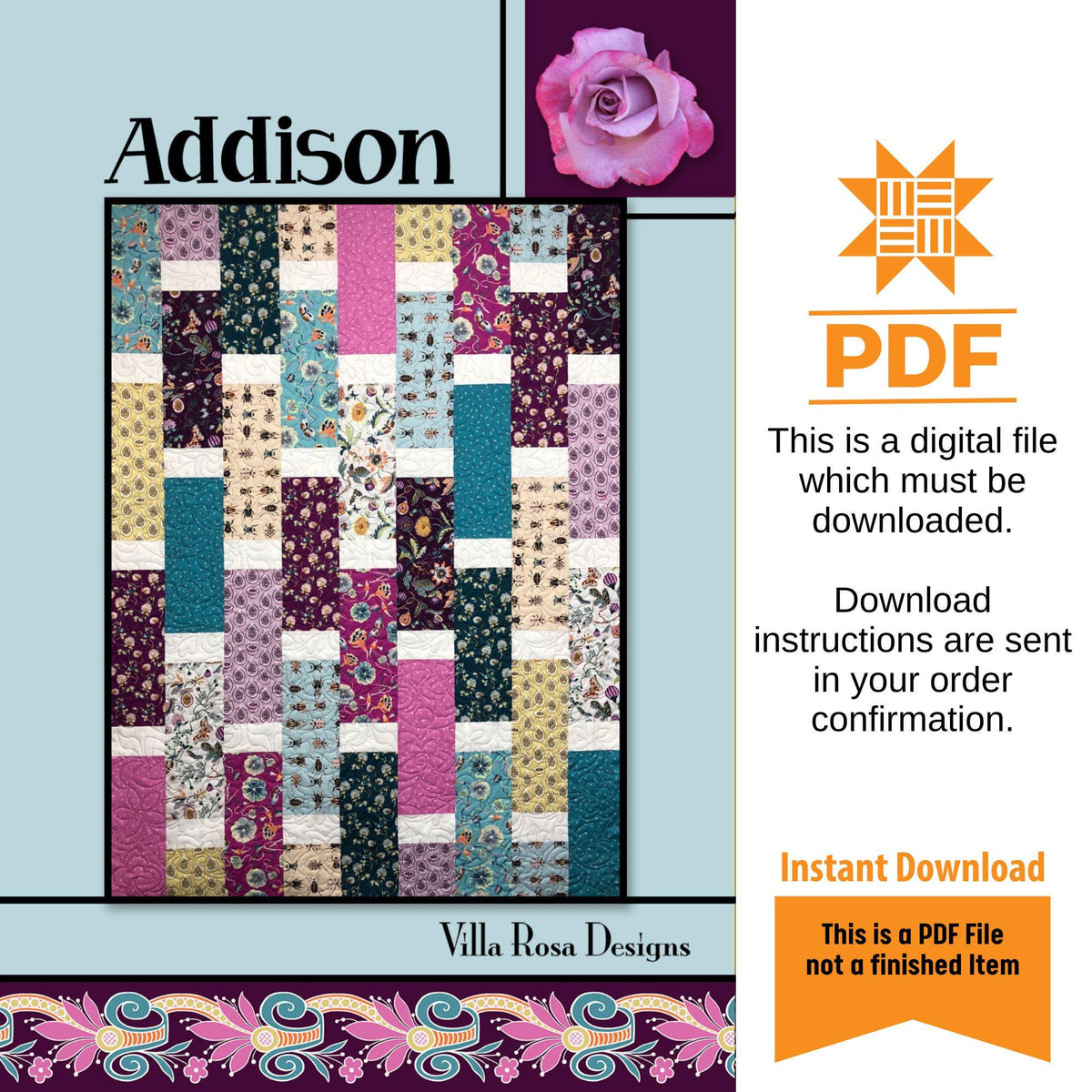 Addison Quilt Pattern - INSTANT DIGITAL DOWNLOAD - From Villa Rosa Des ...